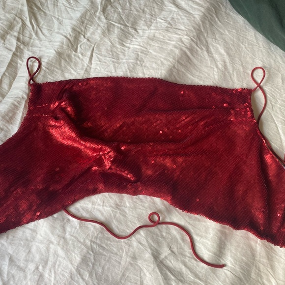Zara | Tops | Zara Red Velvet Crop Top | Poshmark
